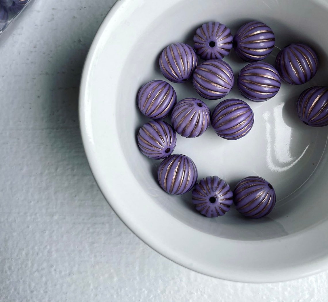 Purple Gold Fluted Round Acrylic Beads 16mm Corrugated 10 - Etsy