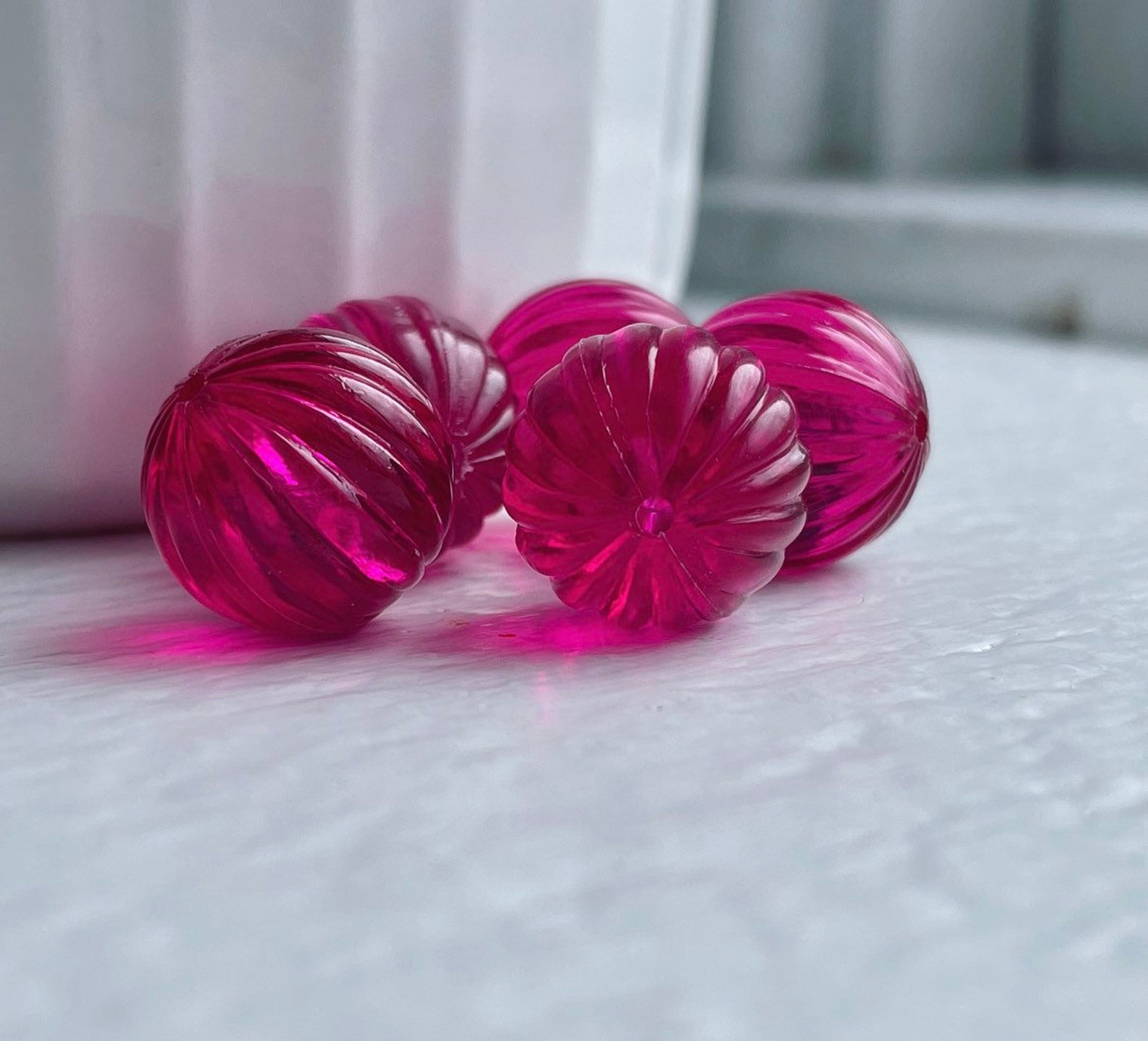 Vintage Hot Pink Fluted Round Lucite Corrugated Beads 14mm - Etsy