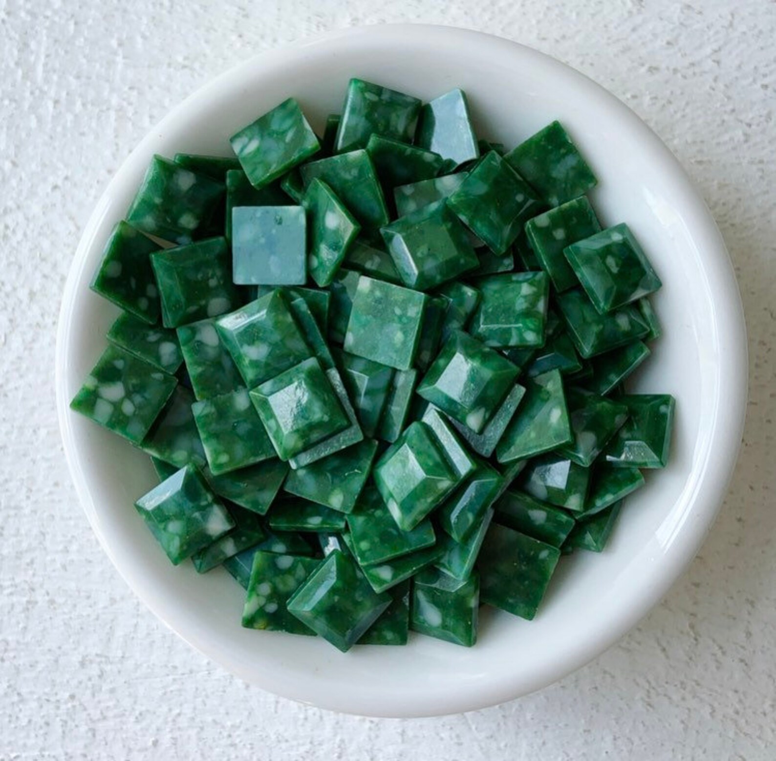 Vintage Green White Speckled Square Lucite Gem Faceted | Etsy