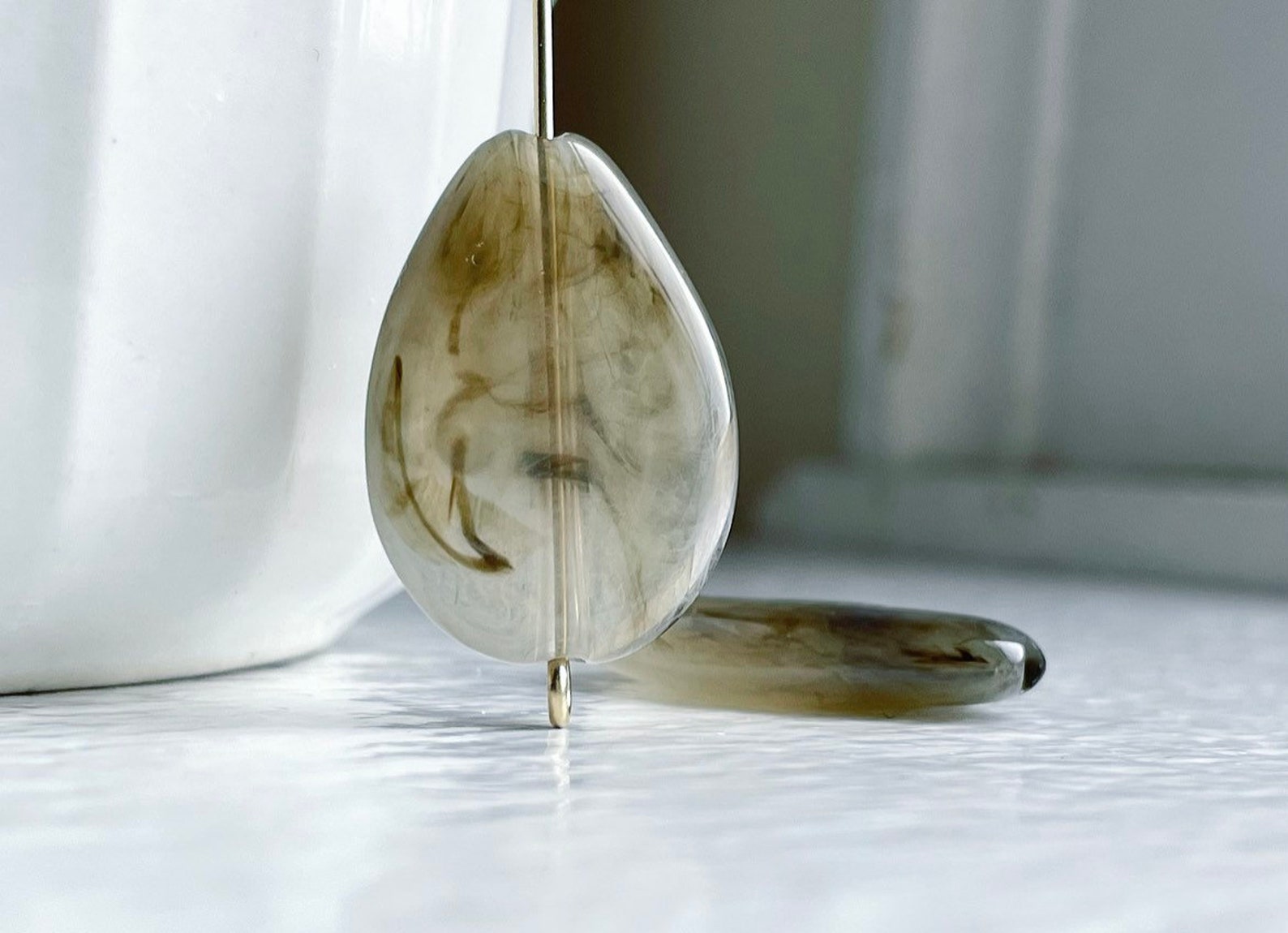 Vintage Lucite Crystal Gray Olive Marbled Givre Flat Teardrop - Etsy