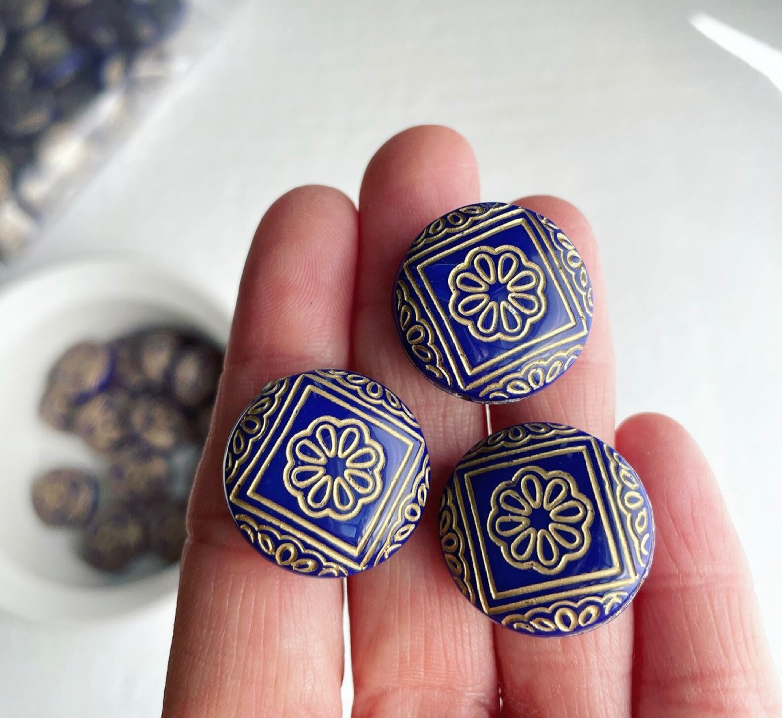 Carved Etched Royal Blue Gold Acrylic Coin Pillow Beads 21mm - Etsy