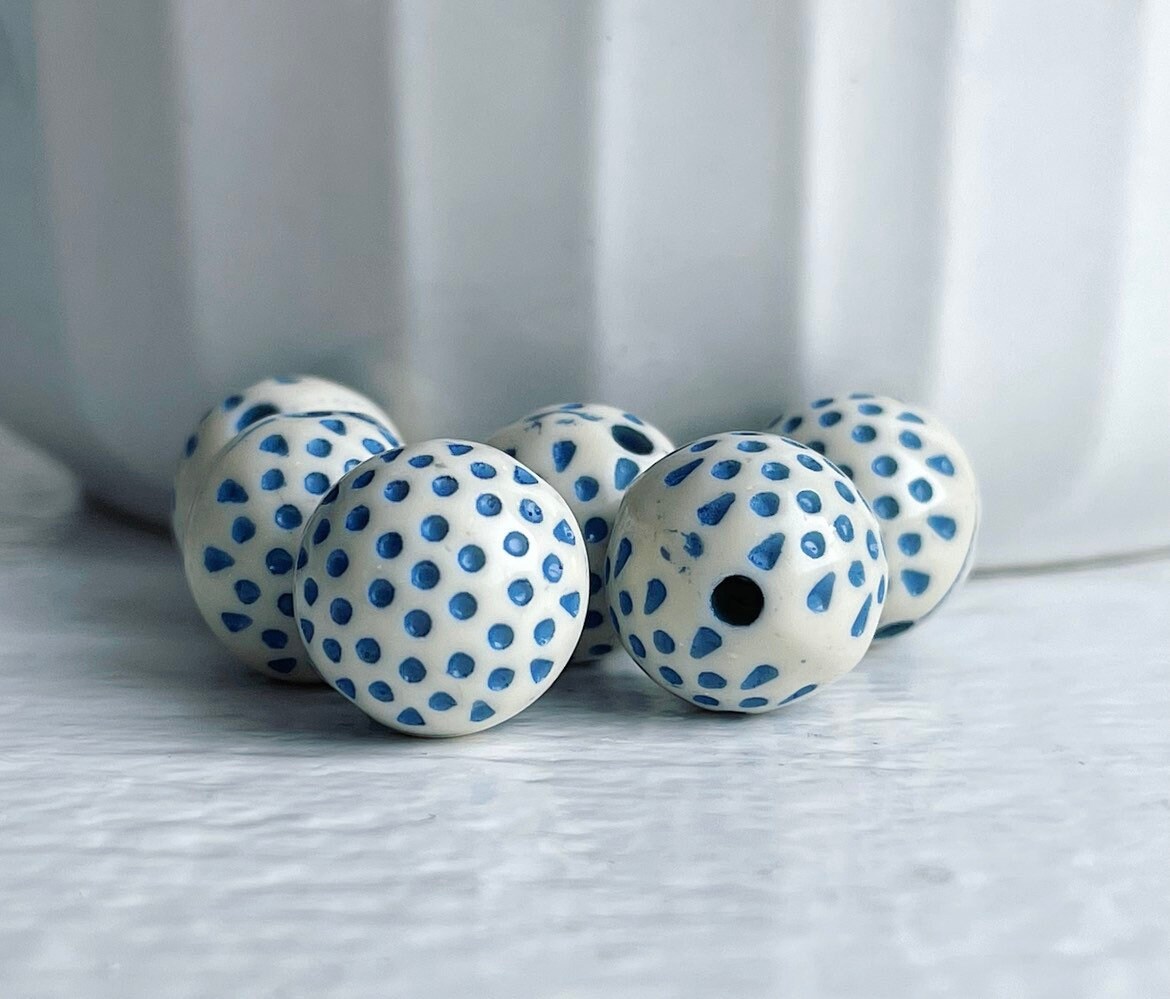 Blue Polka Dot Acrylic Beads Cream Round Beads 12mm (20) - Etsy
