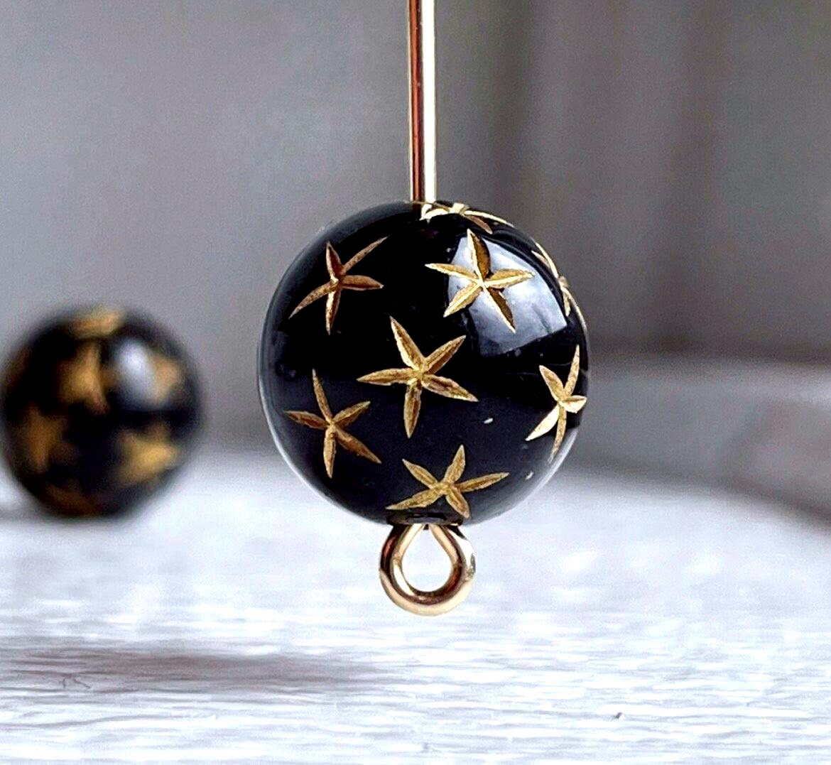 Carved Round Black Gold Acrylic Star Beads Etched 12mm (16) - Etsy
