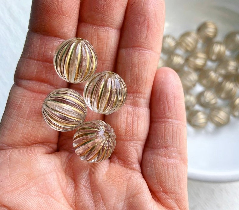 Fluted Corrugated Round Crystal Gold Acrylic Beads 14mm 12 | Etsy