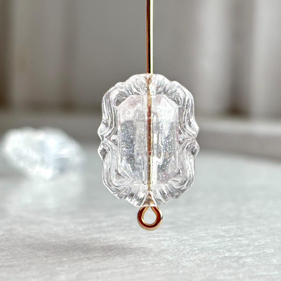 Carved Clear Crystal Silver Glitter Acrylic Rectangle Gem Beads 18mm ...