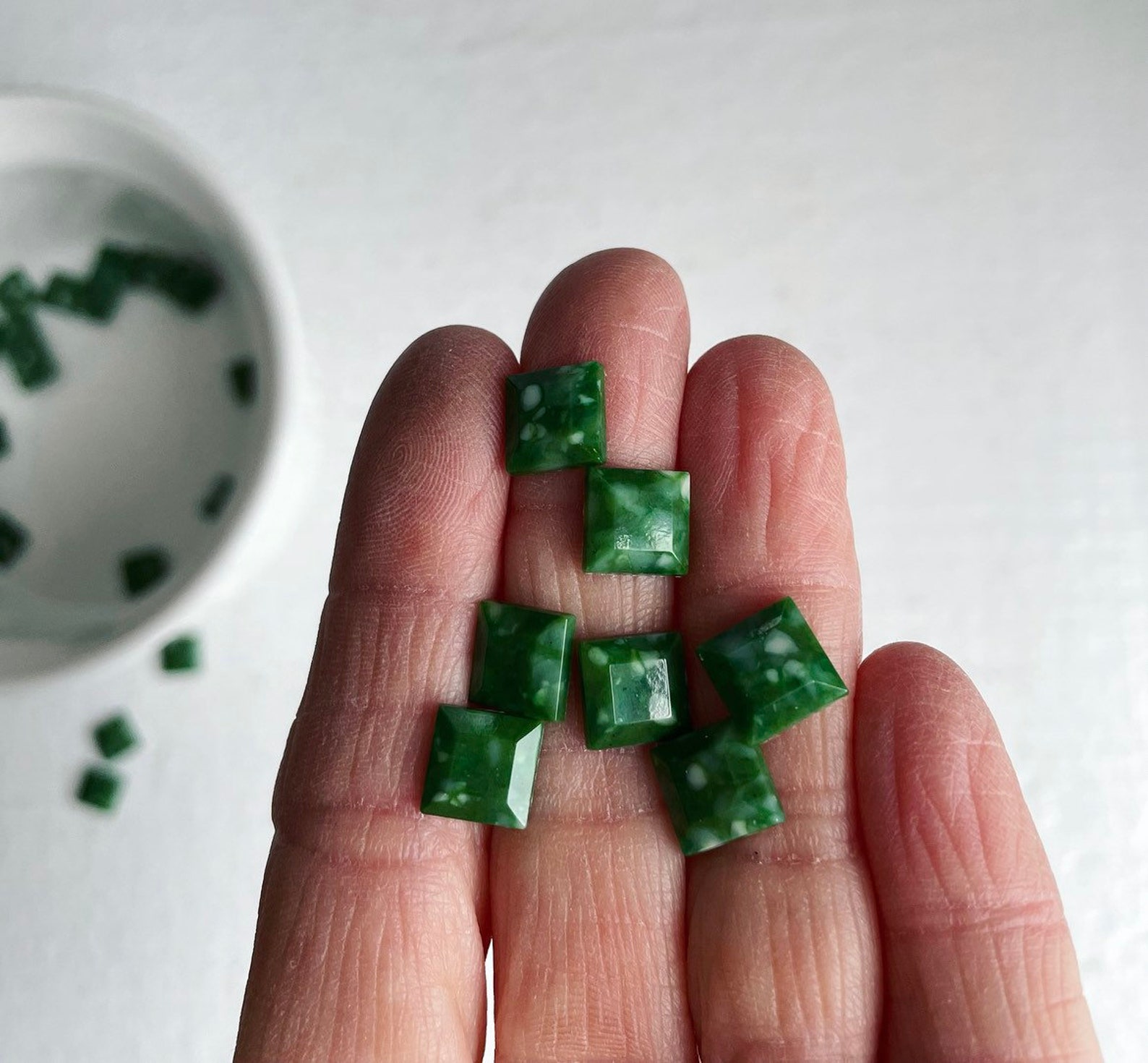 Vintage Green White Speckled Square Lucite Gem Faceted - Etsy