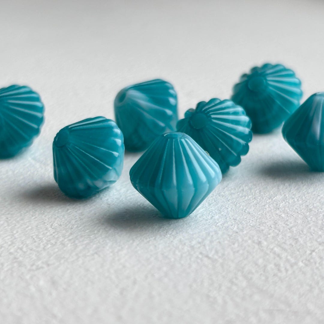 Teal White Marbled Fluted Acrylic Bicone Beads 12mm (12) - Etsy