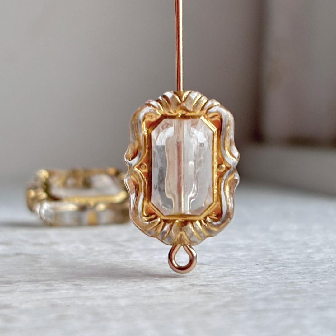 Carved Crystal Gold Inlay Acrylic Rectangle Beads Oval Ornate 18mm (12 ...