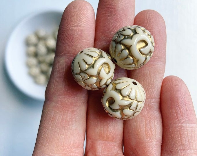 Etched Cream Ivory Gold Round Acrylic Flower Beads 16mm 12 - Etsy