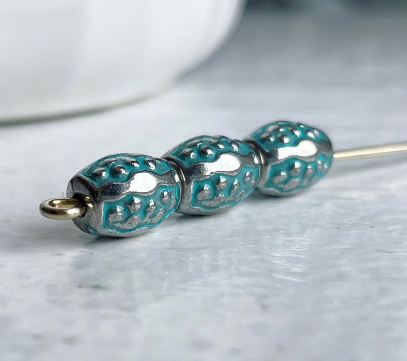 Etched Silver Blue Green Patina Acrylic Bumpy Oval Beads 9mm - Etsy