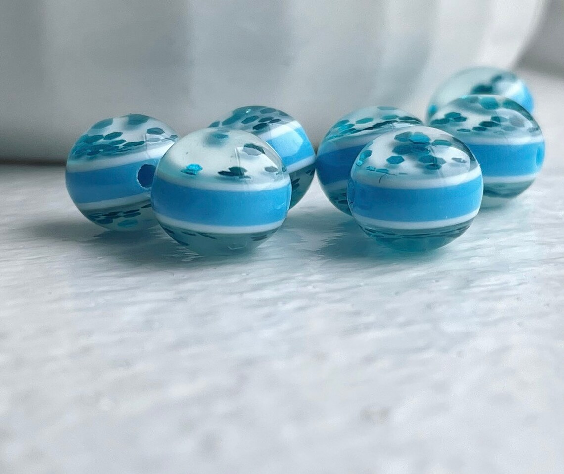 Blue White Silver Sparkle Glitter Round Acrylic Resin Beads - Etsy