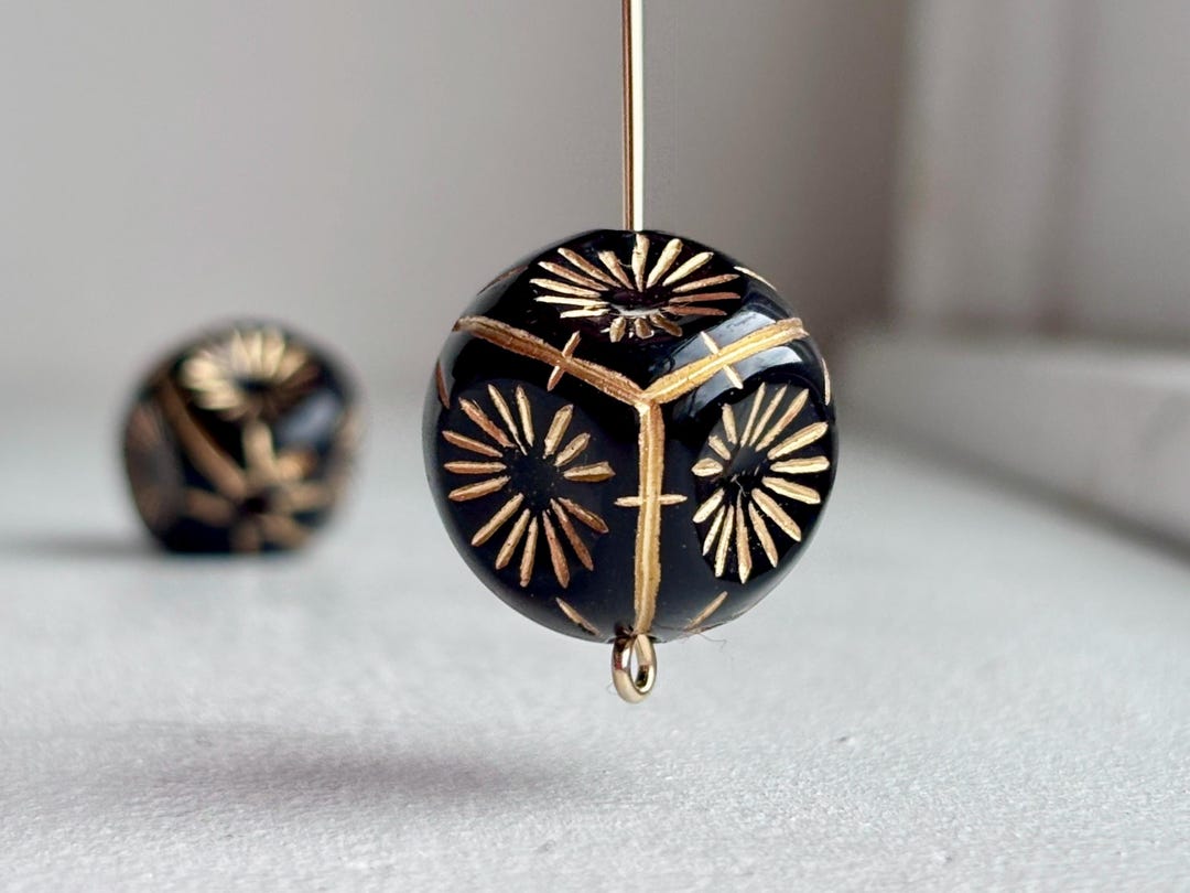Black Gold Floral Pinched Beveled Round Acrylic Beads 20mm (6) - Etsy