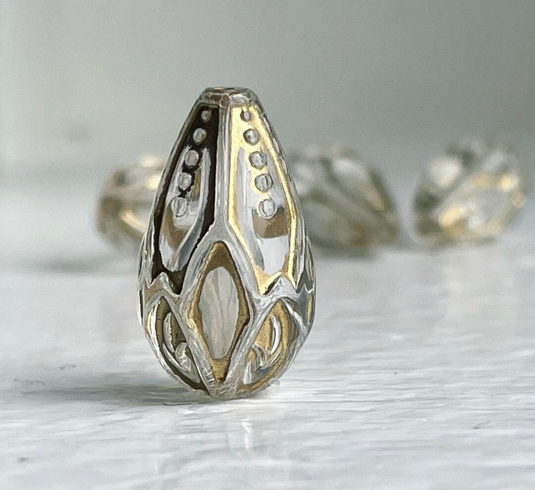 Crystal Gold Carved Acrylic Drop Beads Etched Teardrop 21mm - Etsy
