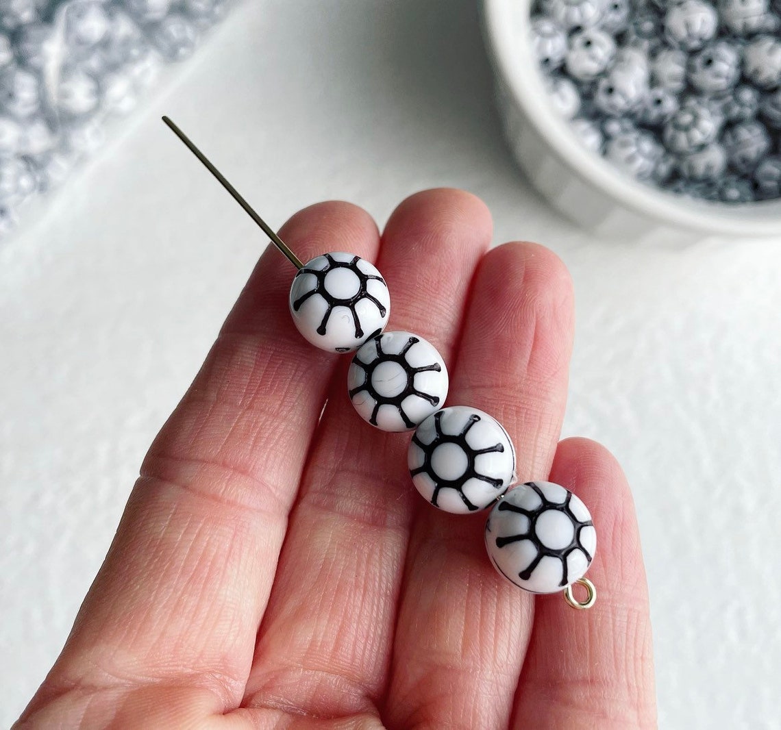 Black White Acrylic Carved Coin Pillow Beads 11mm 20 - Etsy