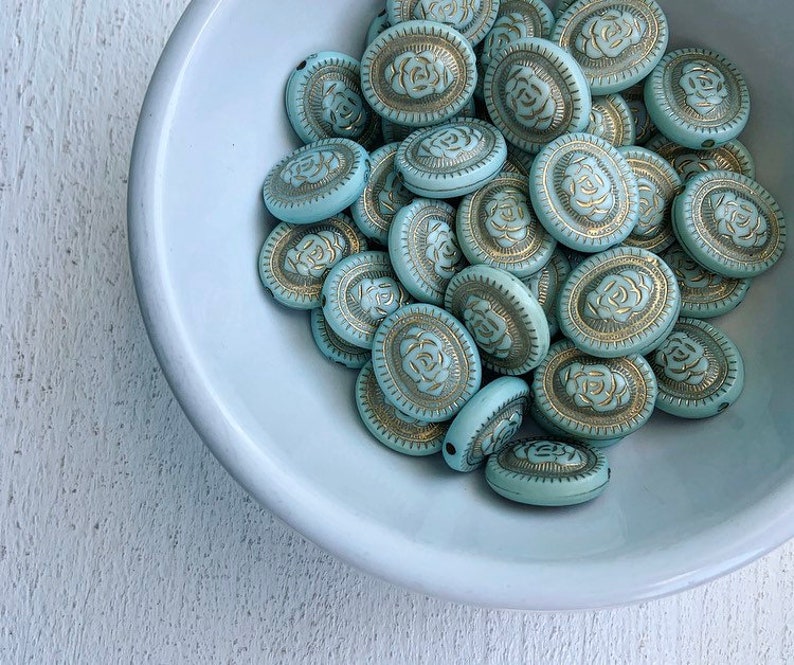 Etched Acrylic Beads Pale Minty Blue Mint Green Gold Acrylic | Etsy