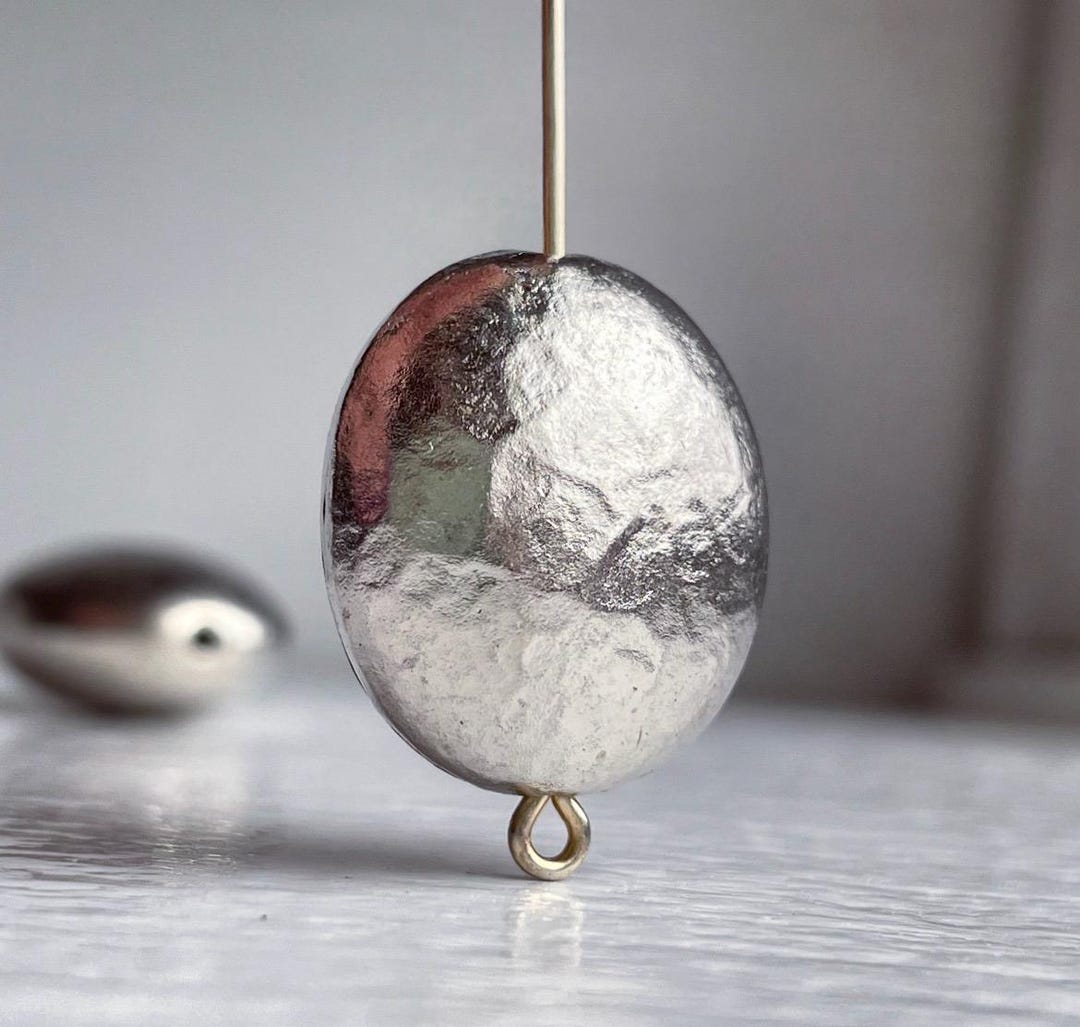 Vintage Silver Oval Lucite Pillow Beads Textured Semi Matte 22mm (10 ...