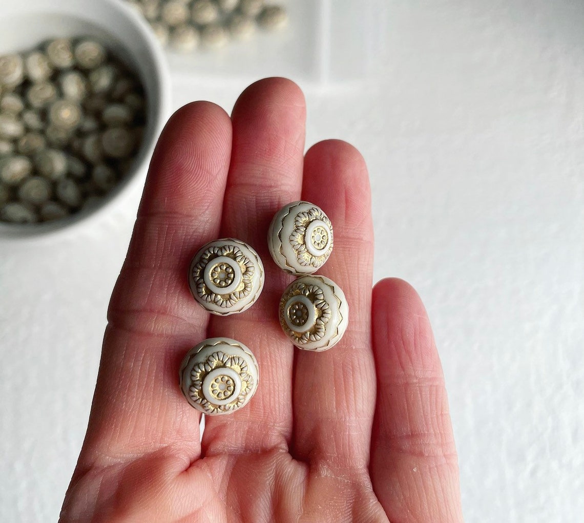 Carved Etched Ivory Gold Acrylic Ornate Floral Coin Pillow | Etsy