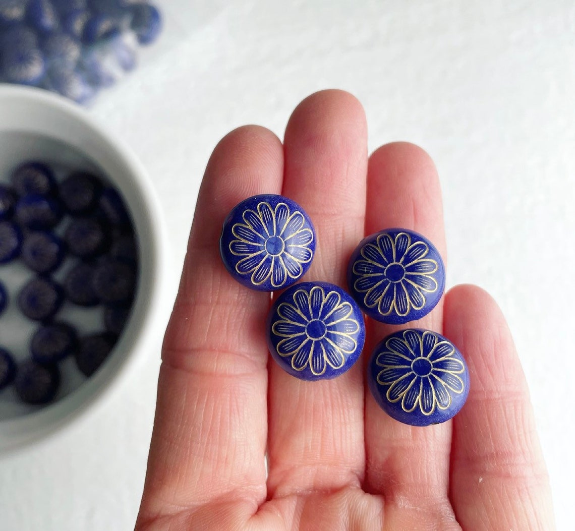 Carved Etched Royal Blue Gold Acrylic Coin Pillow Floral | Etsy