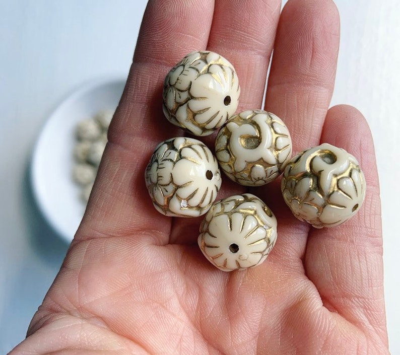 Etched Cream Ivory Gold Round Acrylic Flower Beads 16mm 12 | Etsy