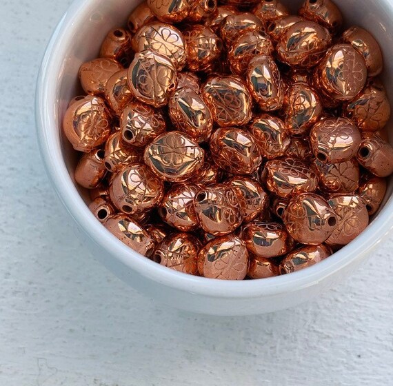 Vintage Copper Carved Etched Coin Oval Lucite Beads 12mm 20 | Etsy