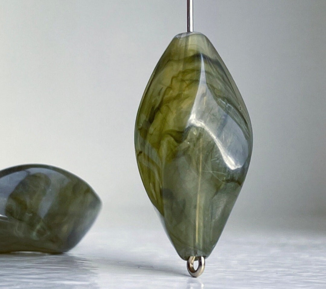 Olive Green Crystal Marbled Twist Acrylic Oval Beads 32mm (4) - Etsy