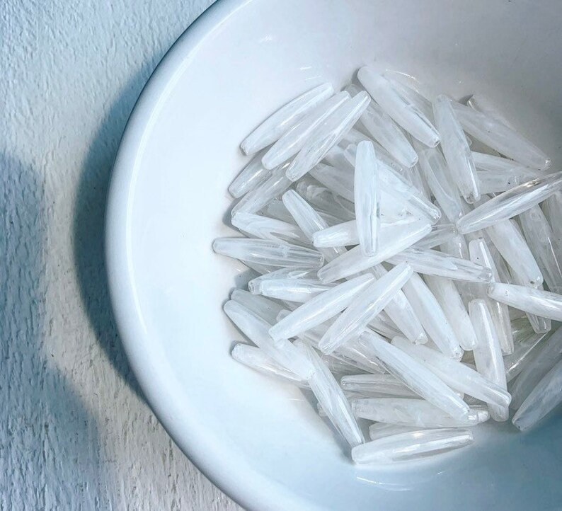 Vintage Lucite Crystal Beads White Givre Marbled Oval Tube | Etsy