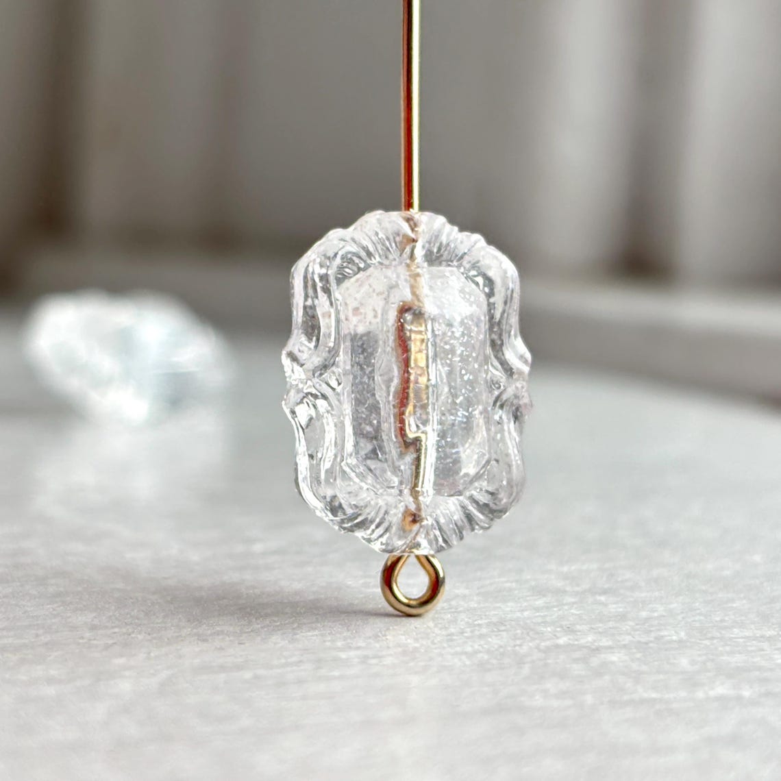 Carved Clear Crystal Silver Glitter Acrylic Rectangle Gem Beads 18mm ...