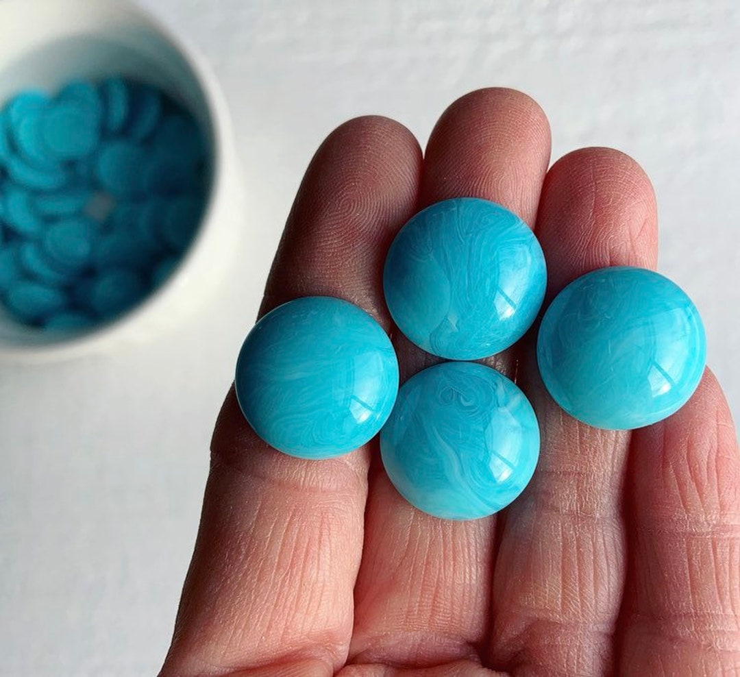 Vintage Lucite Cabochons Blue White Marbled Round Cabs Italy Italian ...