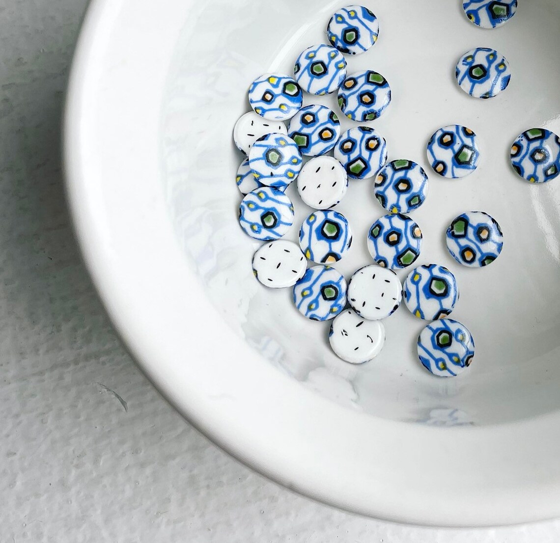 Vintage Japanese Porcelain Cabochons White Blue Retro Flower Cabs 10mm ...