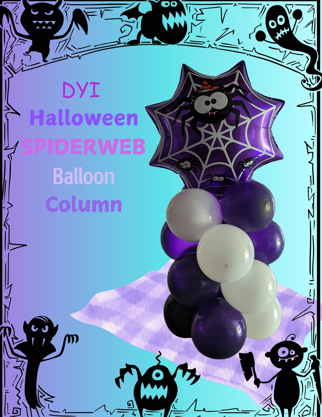 DYI Halloween Spiderweb Balloon Column Spooky Spiderweb Tower Halloween ...