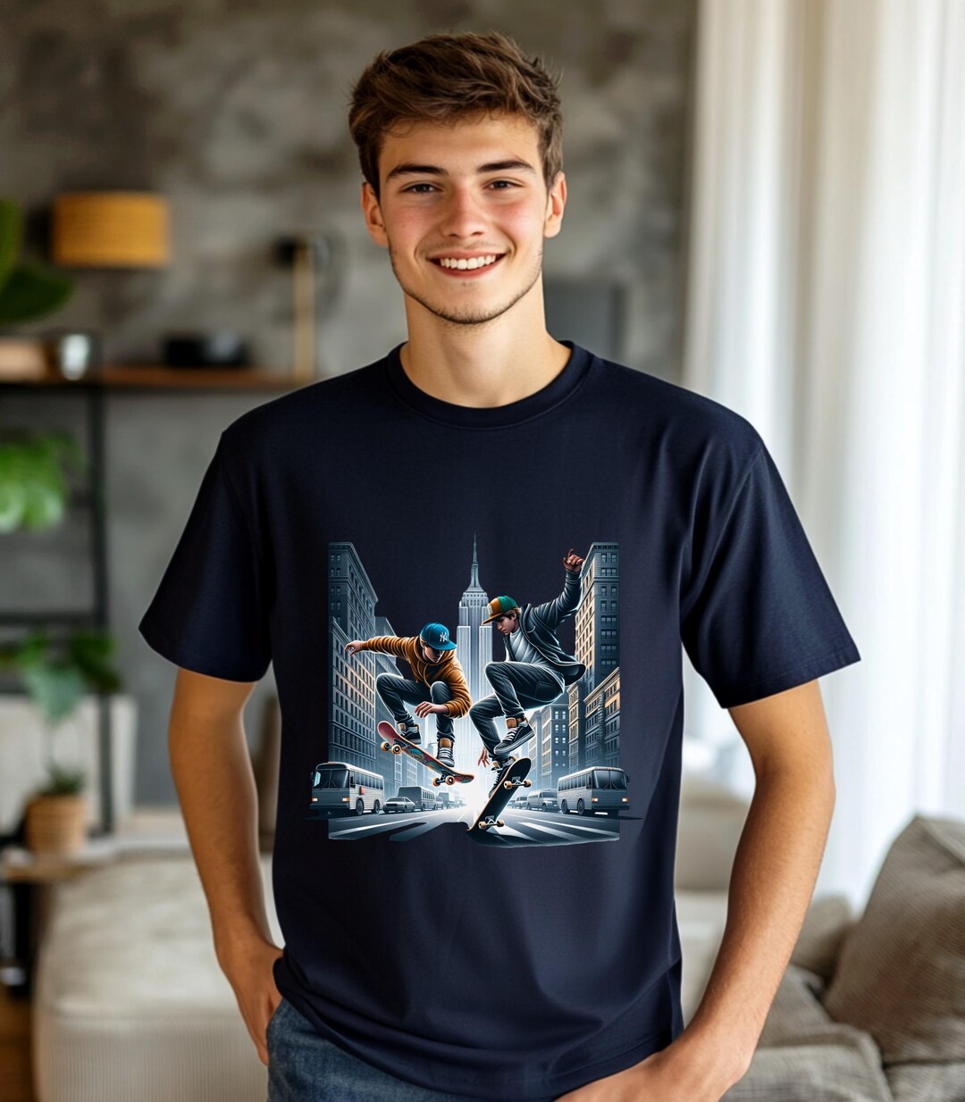 Cool Skateboarders in NYC T-shirt, Skateboarding Tee, Urban Streetwear ...
