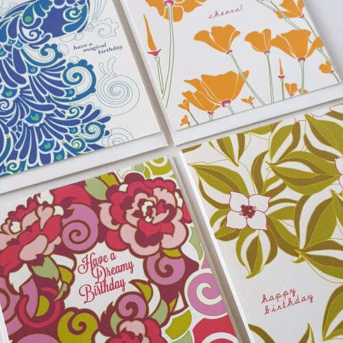 Assorted Botanical Birthday Card Set Handmade Birthday | Etsy