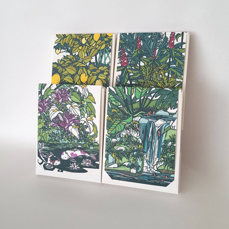 Linocut Waterfall Congratulations Card, Tropical Party College ...