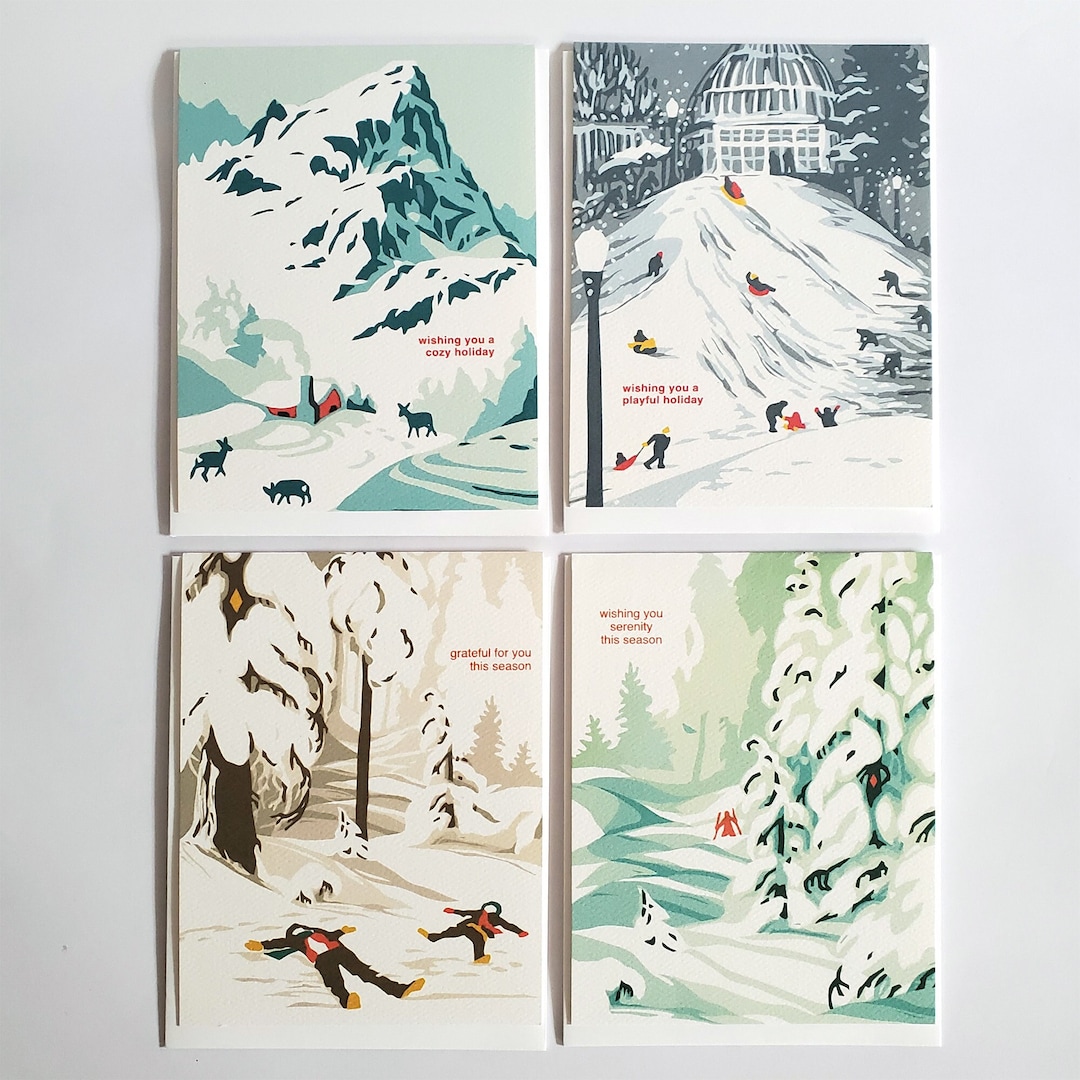Winter Landscape Holiday Card Set, Mountain Christmas Card Boxed Set of ...