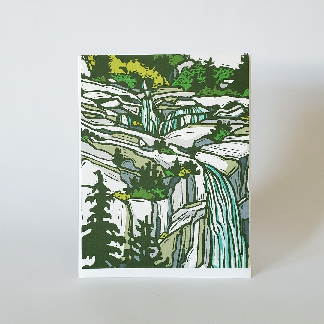 Mountain Waterfall Blank Notecard, Summer Mountain Landscape Greeting ...