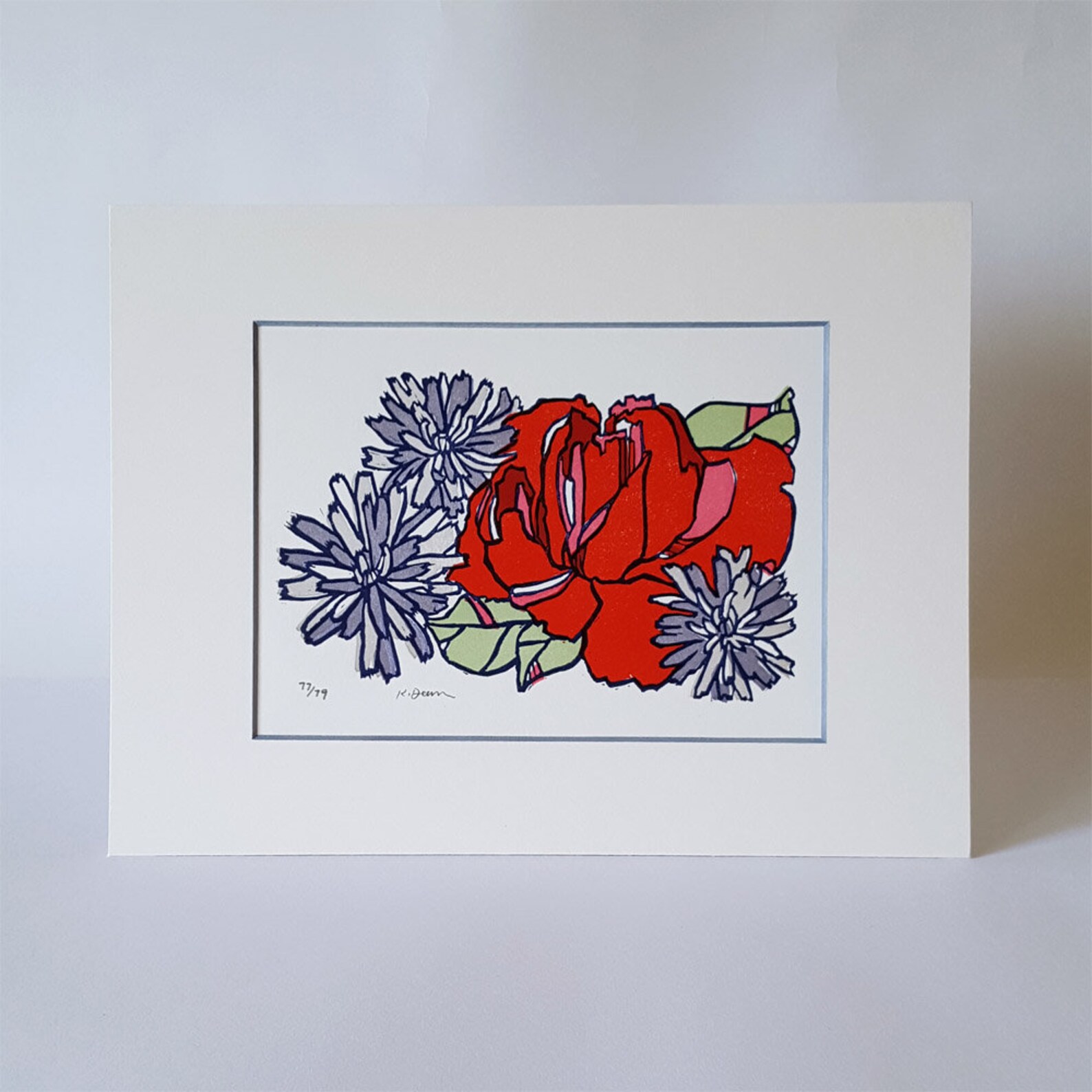 Red Rose Small Framed Linocut Botanical Art Print Original | Etsy UK
