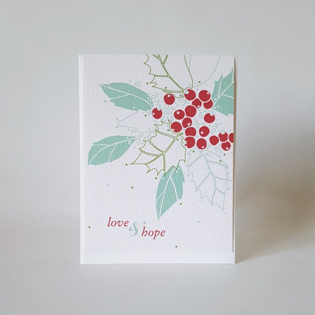 Holly Christmas Card Set, Love and Hope Holiday Card Set, Winter Plant ...