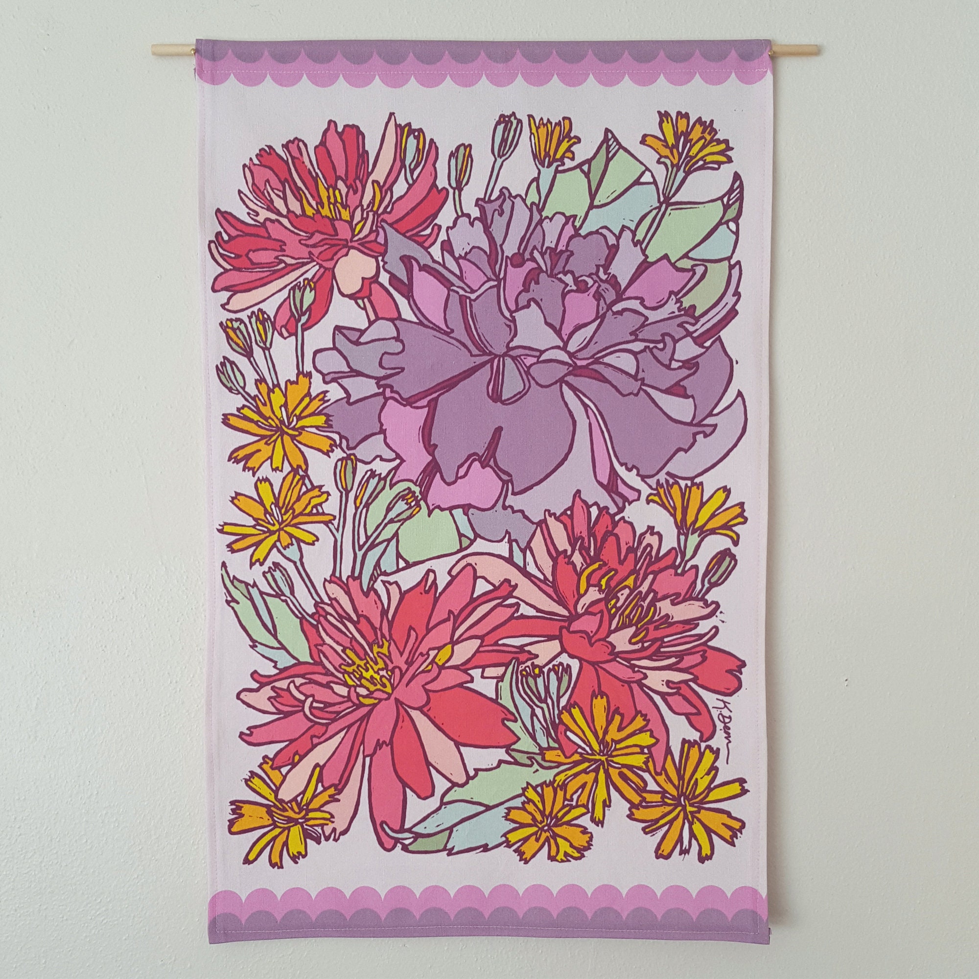 Purple Rose & Lotus Flower Linocut Art Print, Lotus Lino Cut Print ...