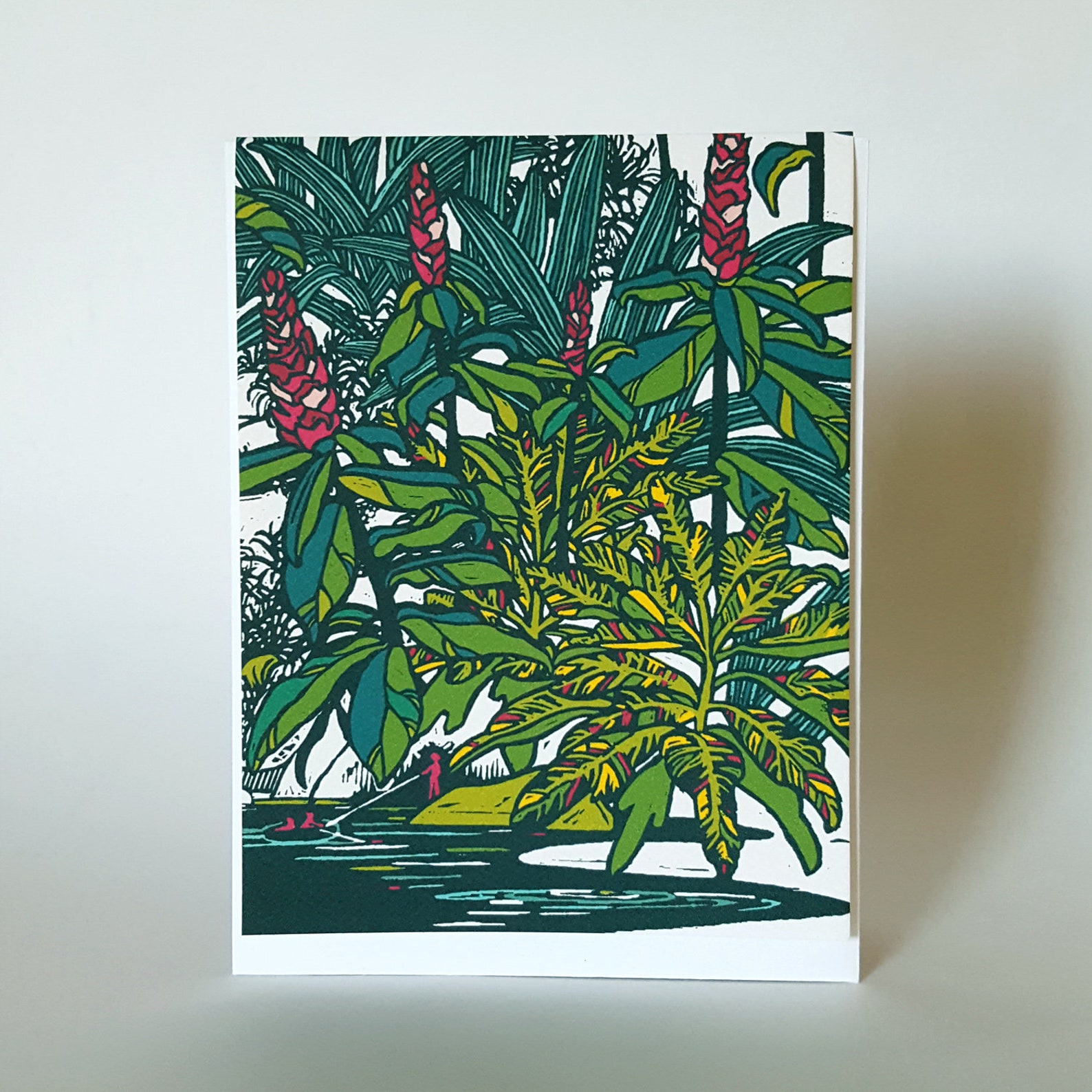 Linocut Waterfall Congratulations Card, Tropical Party College ...