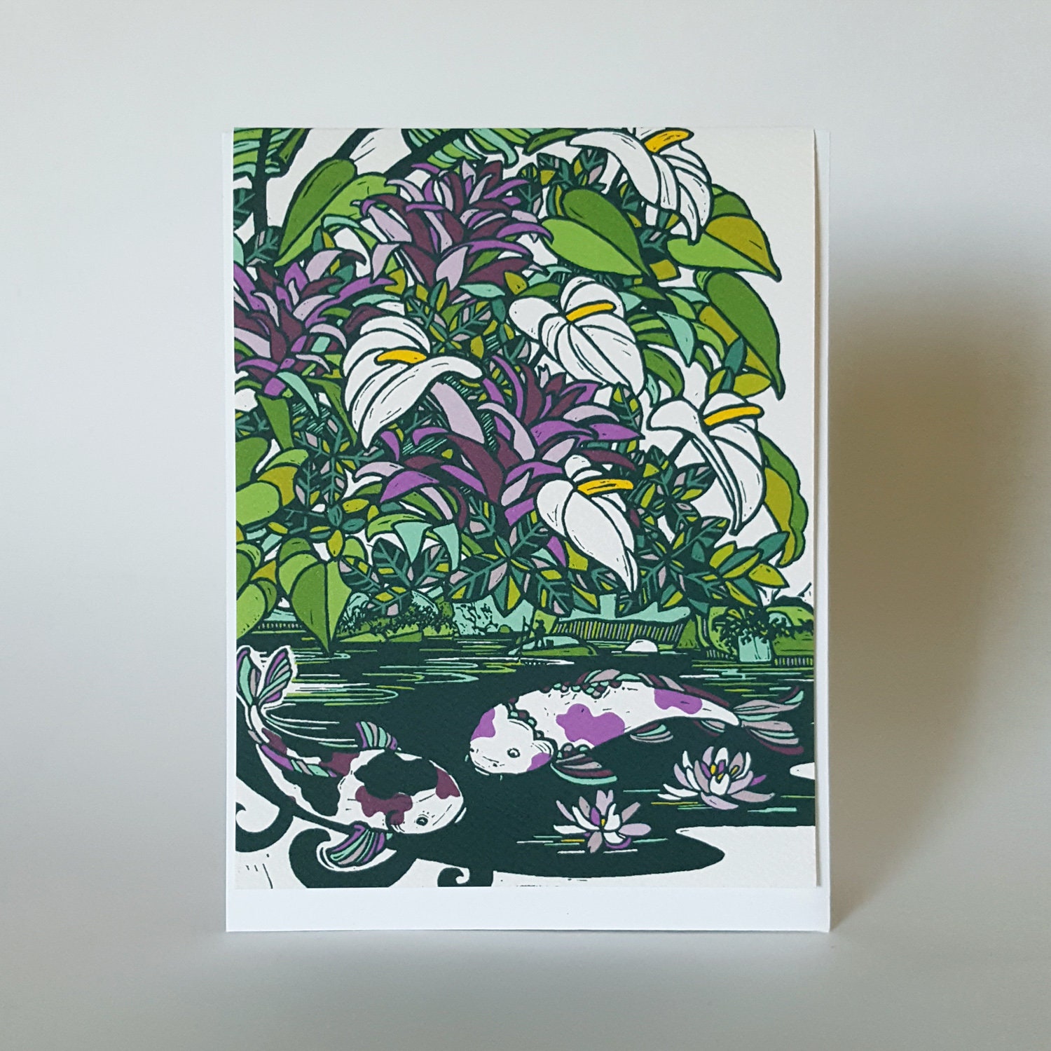 Linocut Waterfall Congratulations Card, Tropical Party College ...