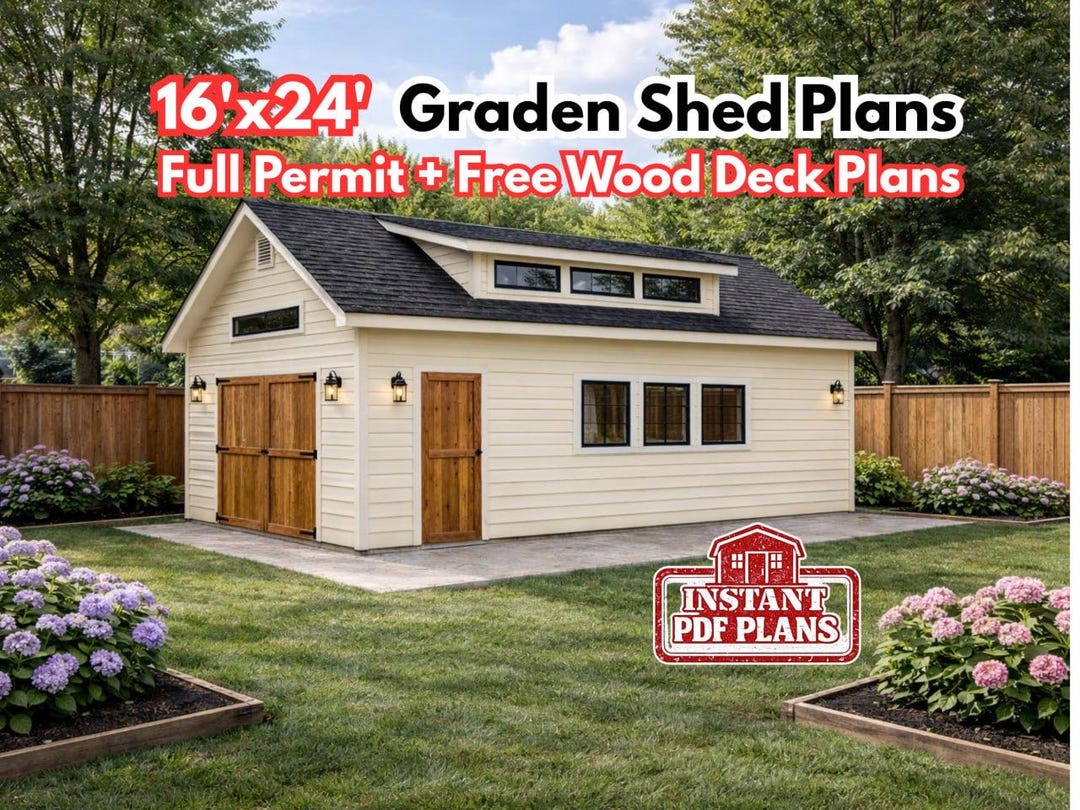 16x24 Storage Shed Plans With Loft, Storage Shed With Double Doors, DIY ...