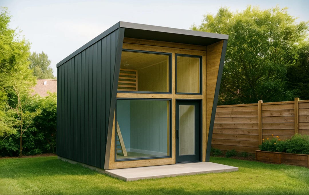 12x16 Modern Tiny House Plans – Low Slope Roof, Metal Siding, Concrete ...