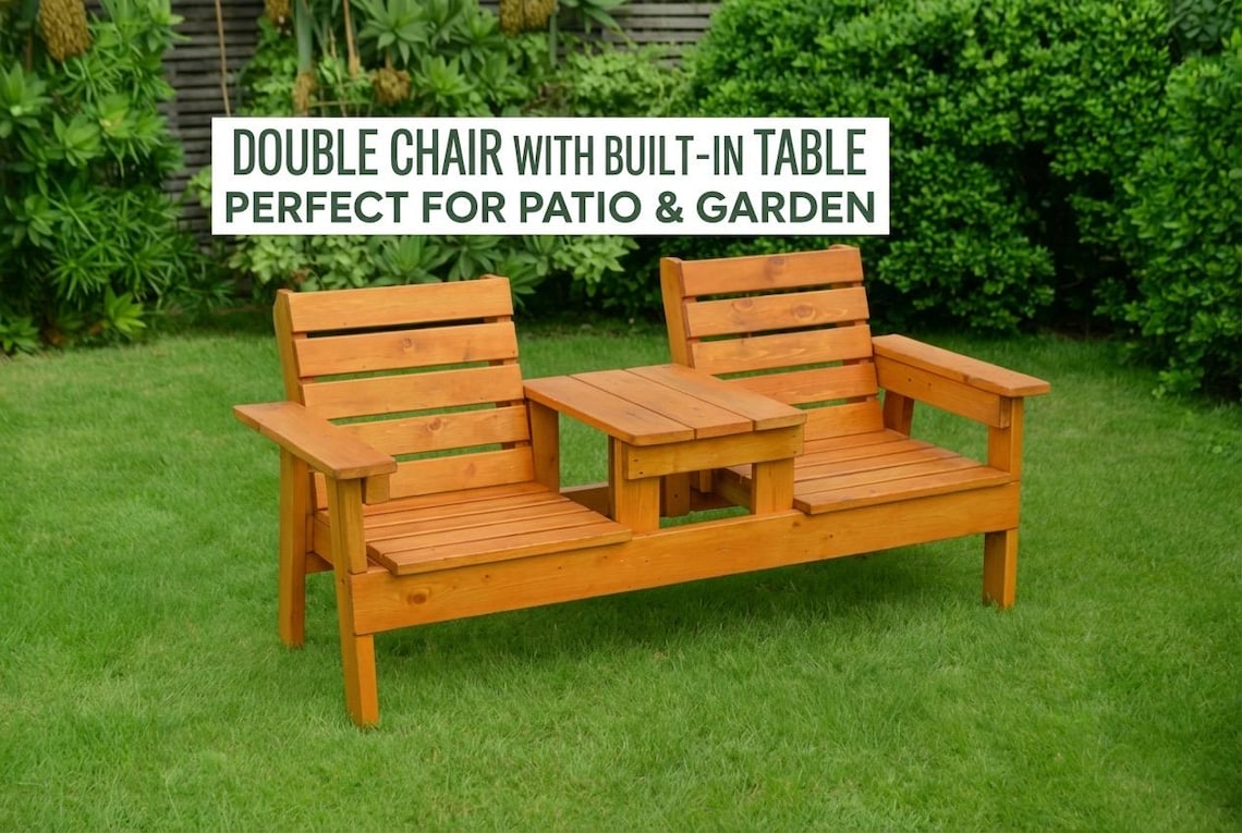 Double Chair Bench With Table Plans | DIY 2-seat Cedar Bench ...