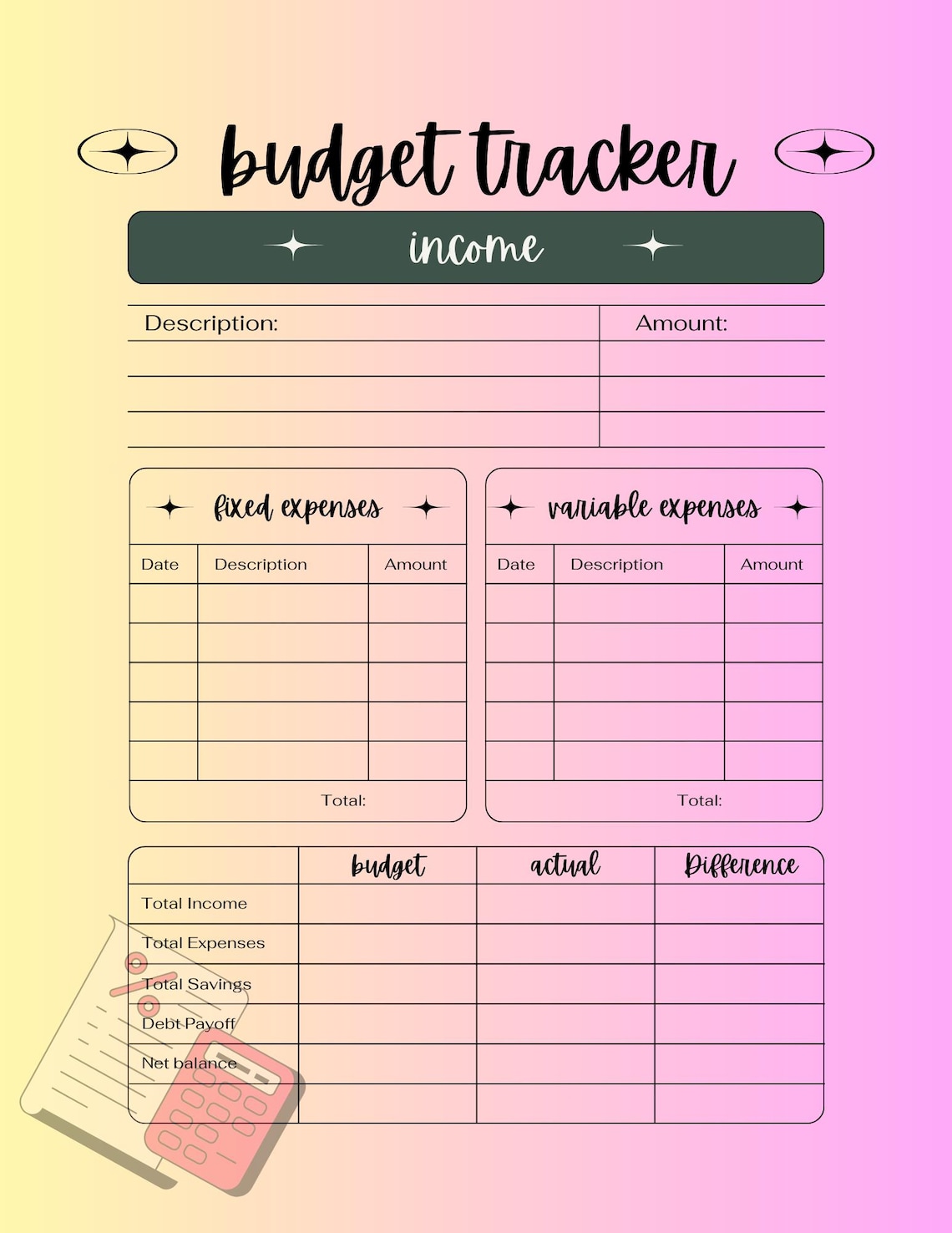 Budget Tracker, Printable Budget Tracker - Etsy