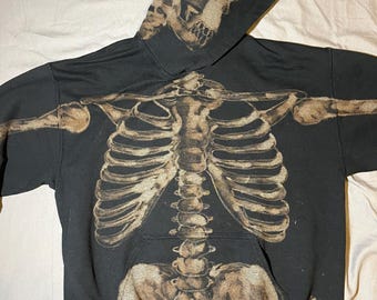 Skeleton Zip-up Hoodie Unisex Handmade Bleached Double-sided - Etsy