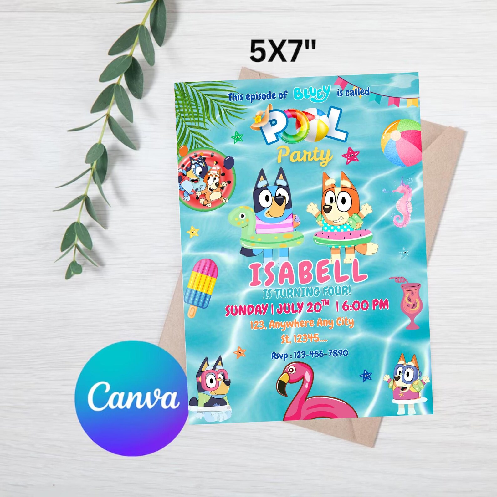 Editable Bluey Pool Party Birthday Invitation, Bluey Birthday ...
