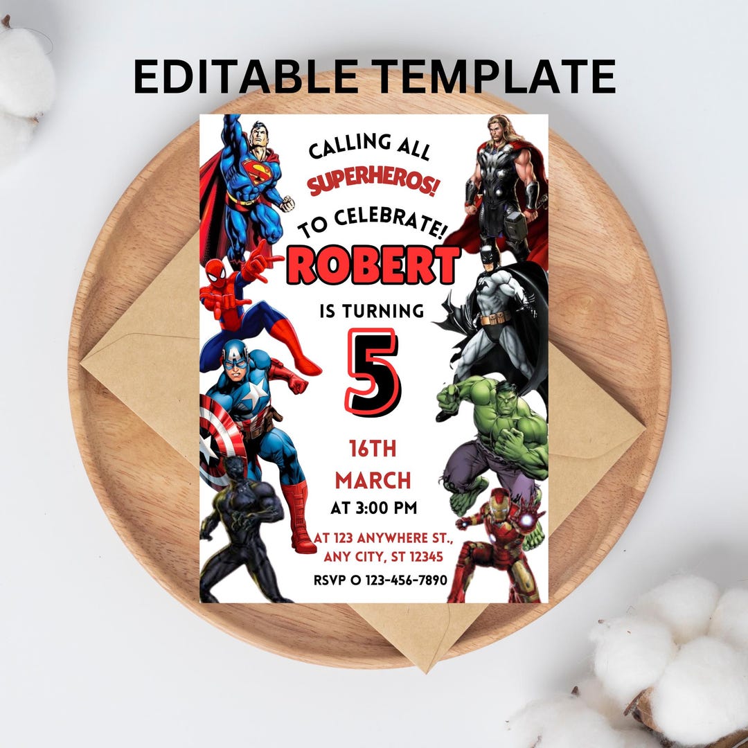 Avengers Birthday Invitation Template Calling All Superhero Birthday ...
