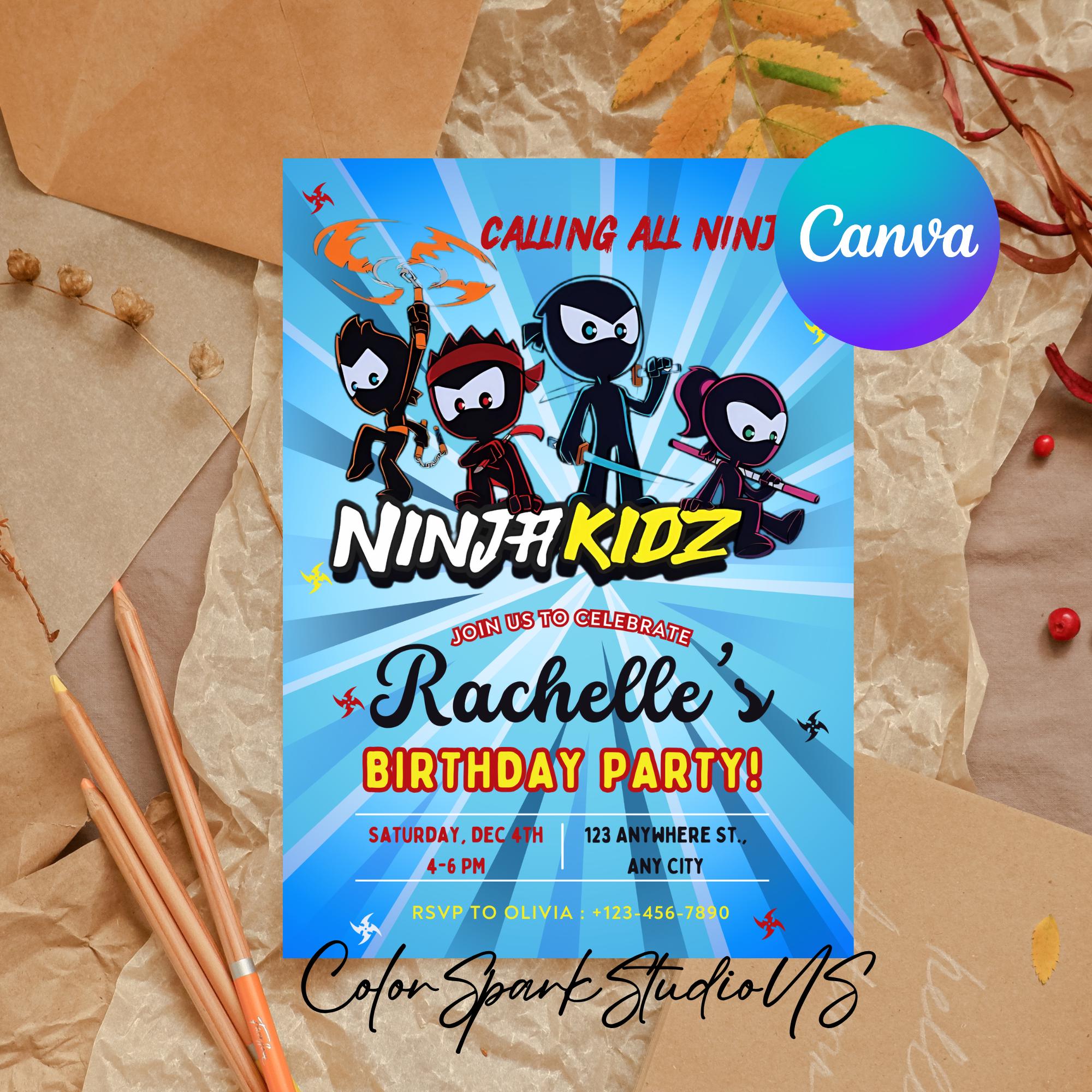 Ninja Kidz Editable Printable Invitation, Boy Girl Birthday Invitation ...