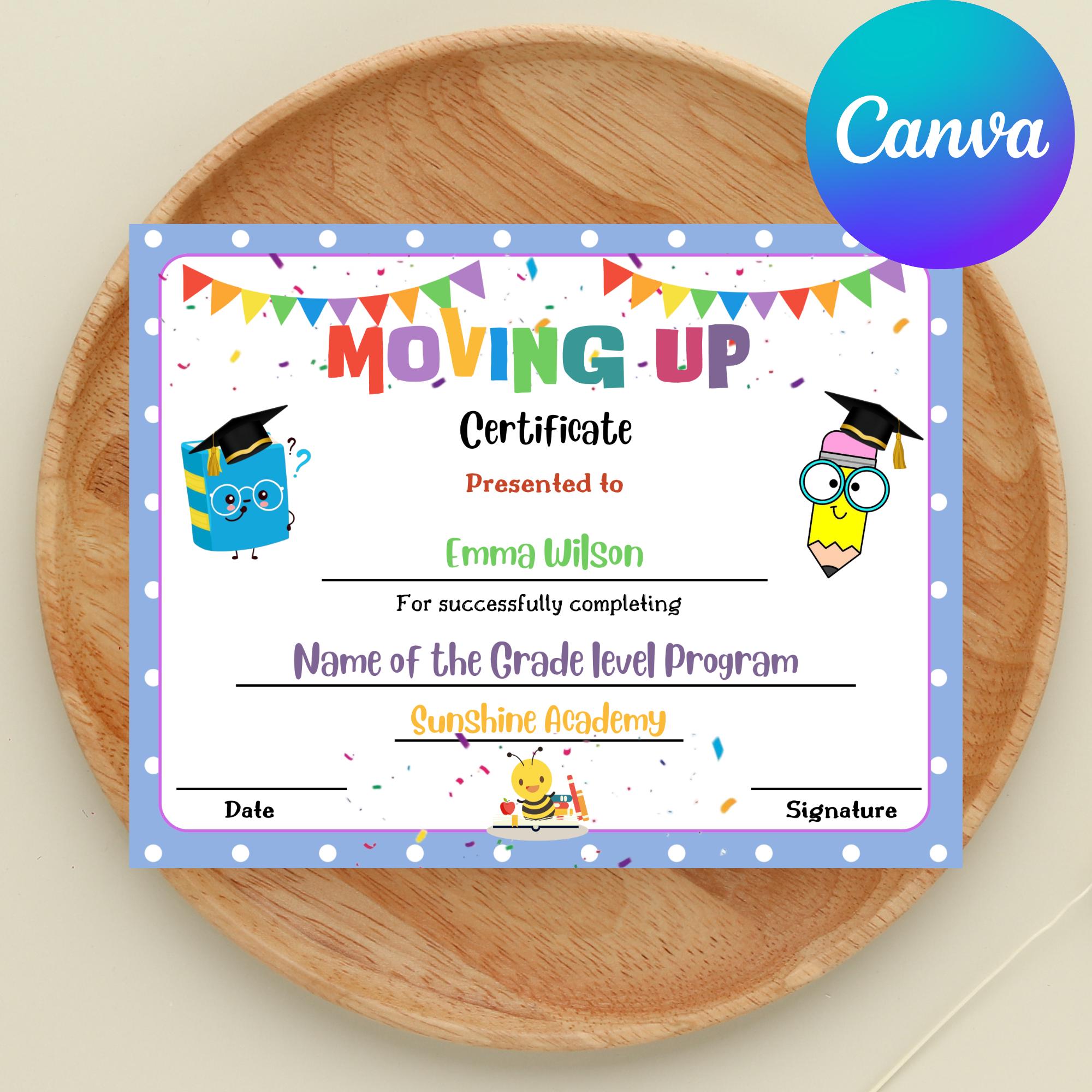 Editable Preschool Moving up Certificates, Kids School Award ...