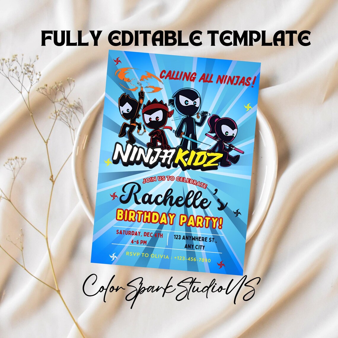 Ninja Kidz Birthday Invitation: Editable Printable Template (instant ...